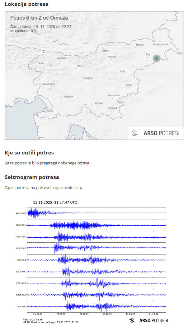 V Prlekiji zabeležili potres | Prlekija-on.net